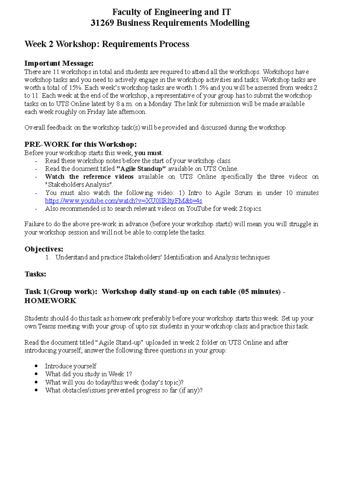 Week 2 Workshop - Requirements Process - Faculty of Engineering and IT ...