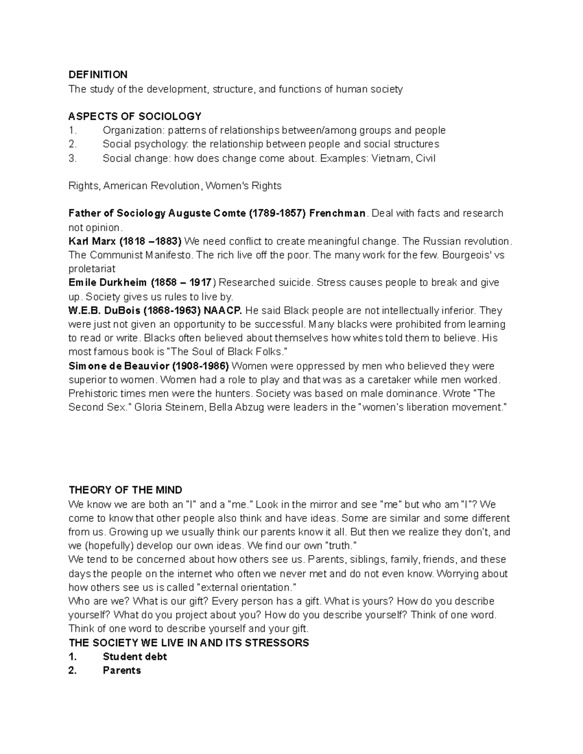 Sociology study notes - DEFINITION The study of the development ...