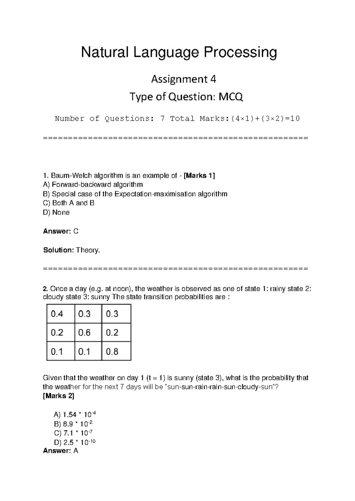 724195292 Nlp Assignment 4 Solution Natural Language Processing Assignment 4 Type Of Question