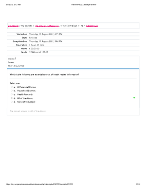 Review Quiz Attempt review 3 - Started on Saturday, 13 August 2022, 12:58 AM State Finished ...