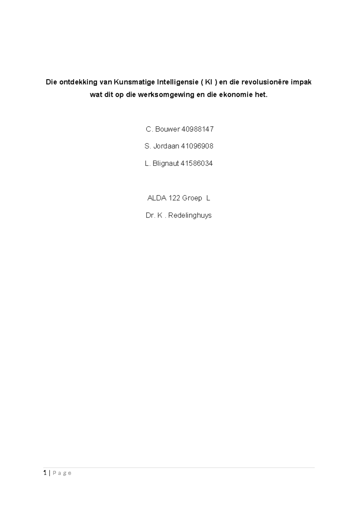 Formele Assessering 5 Akademiese Opstel ALDA 122 DR K Redelinghuys ...