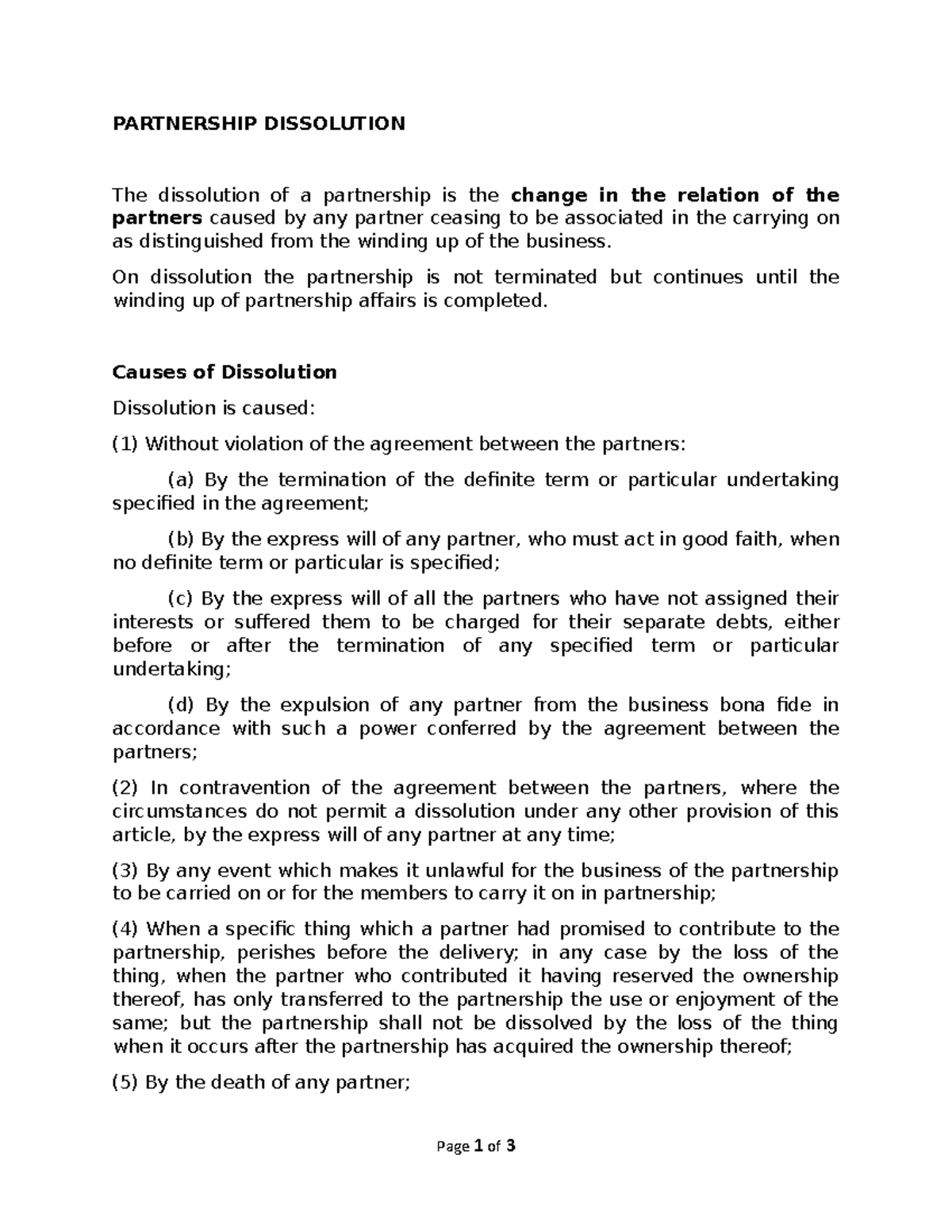 Partnership Dissolution - PARTNERSHIP DISSOLUTION The dissolution of a ...