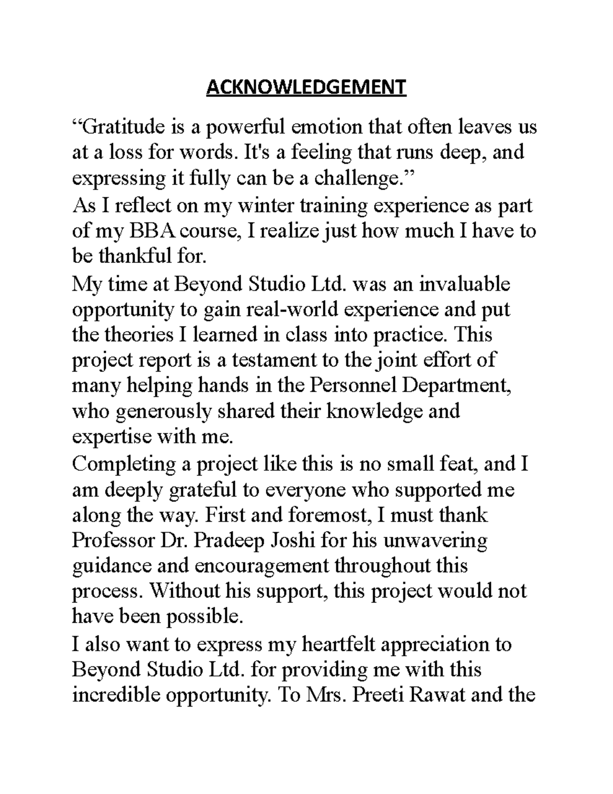 Acknowledgement - kaam ki cheez hai - ACKNOWLEDGEMENT “Gratitude is a ...