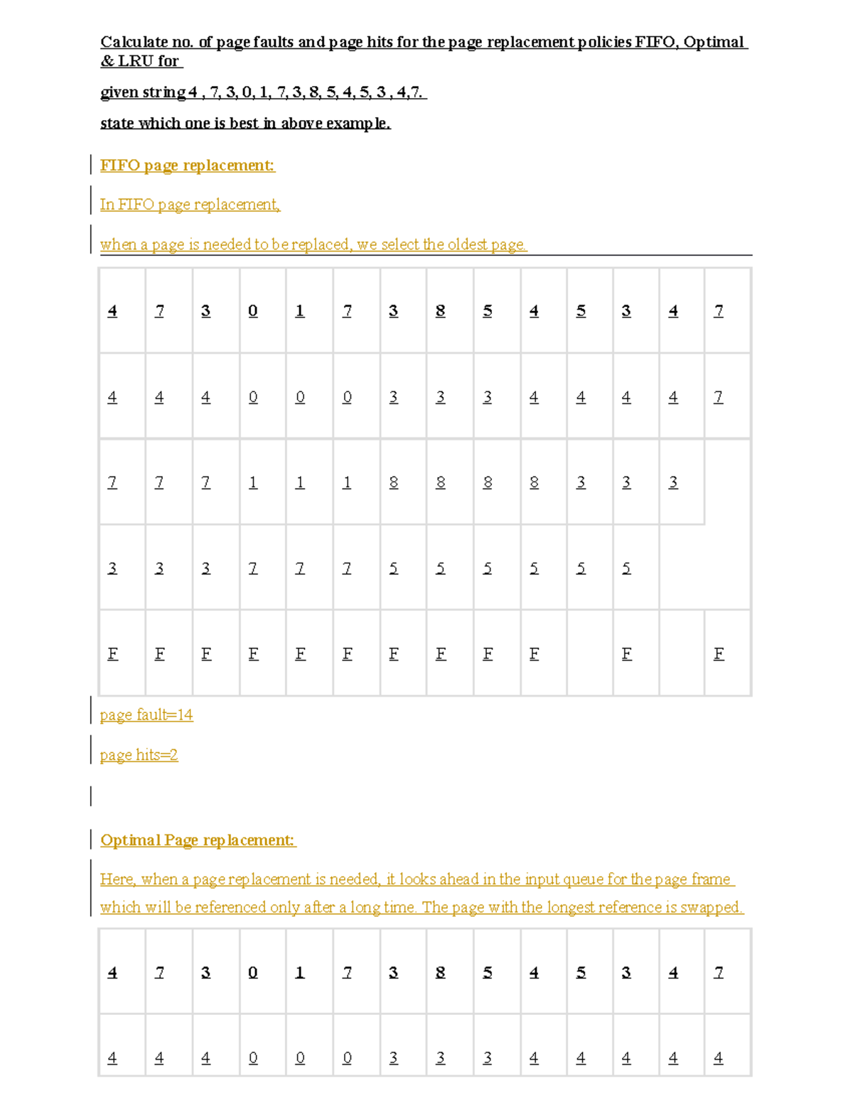 Page replace algo - Algo with example - Calculate no. of page faults and page hits for the page ...