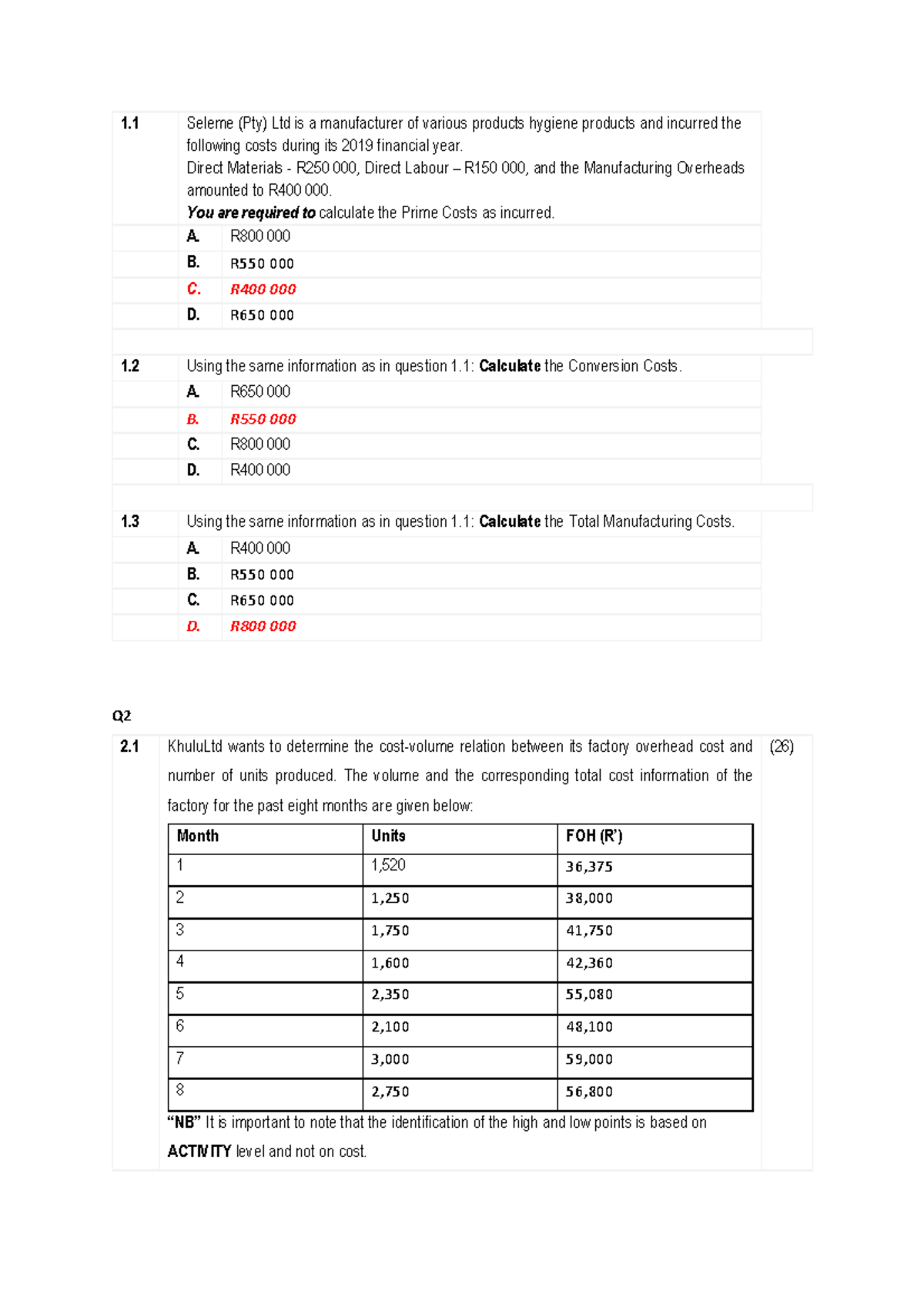 Mock Assessment Test A - Financial instrument - 1 Seleme (Pty) Ltd is a ...