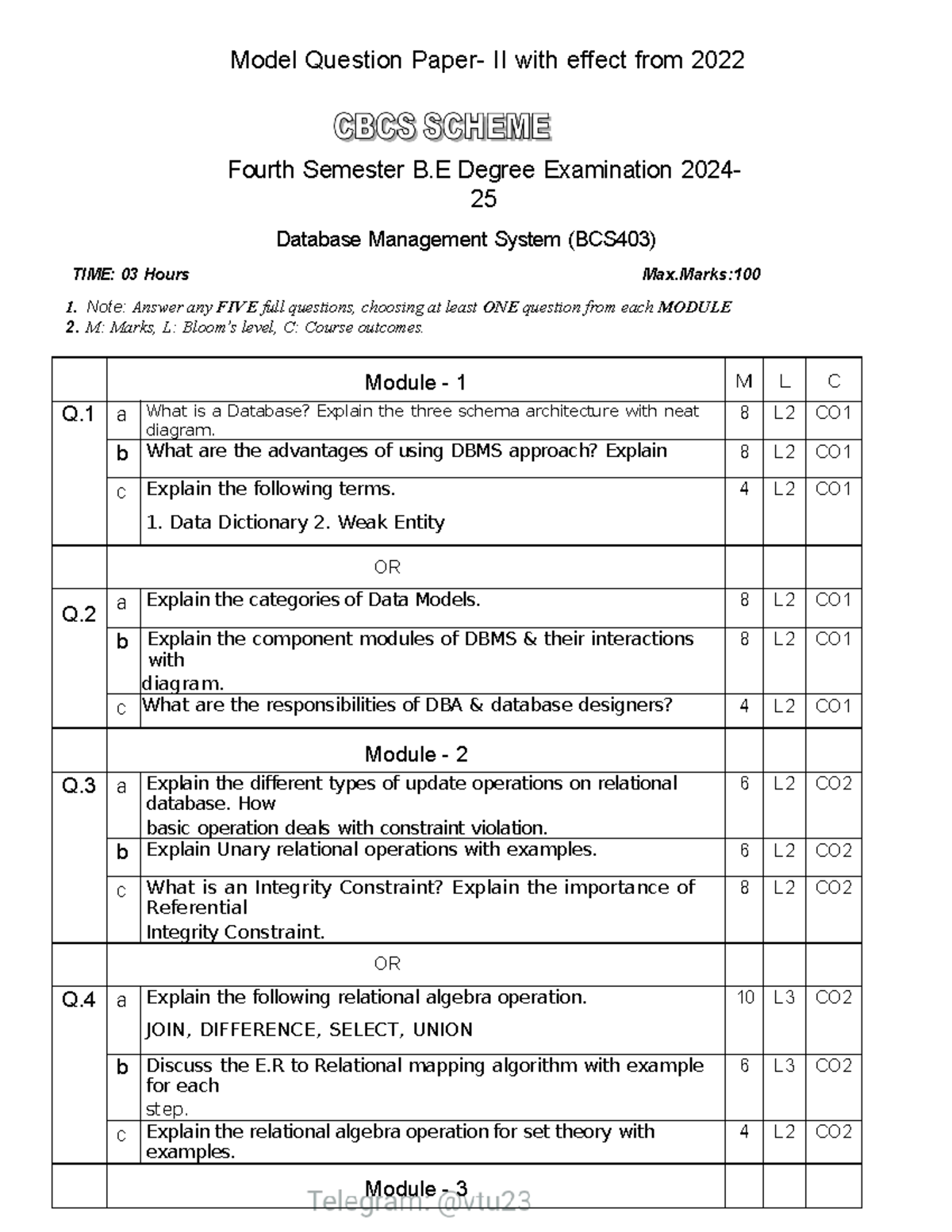 DBMS MOD1 Solved - DBMS - Model Question Paper- II with effect from 2022 Fourth Semester B ...