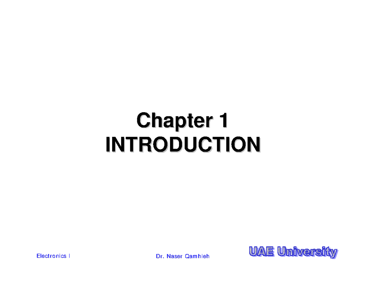 Ch 01 Lec1 First Lecture Elect R Onics I Chapter 1 Chapter 1