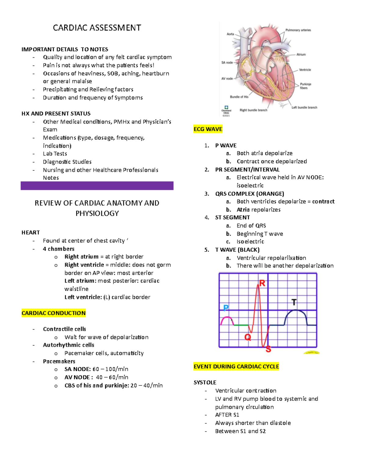 Cardiac Assessment Trans - CARDIAC ASSESSMENT IMPORTANT DETAILS TO ...