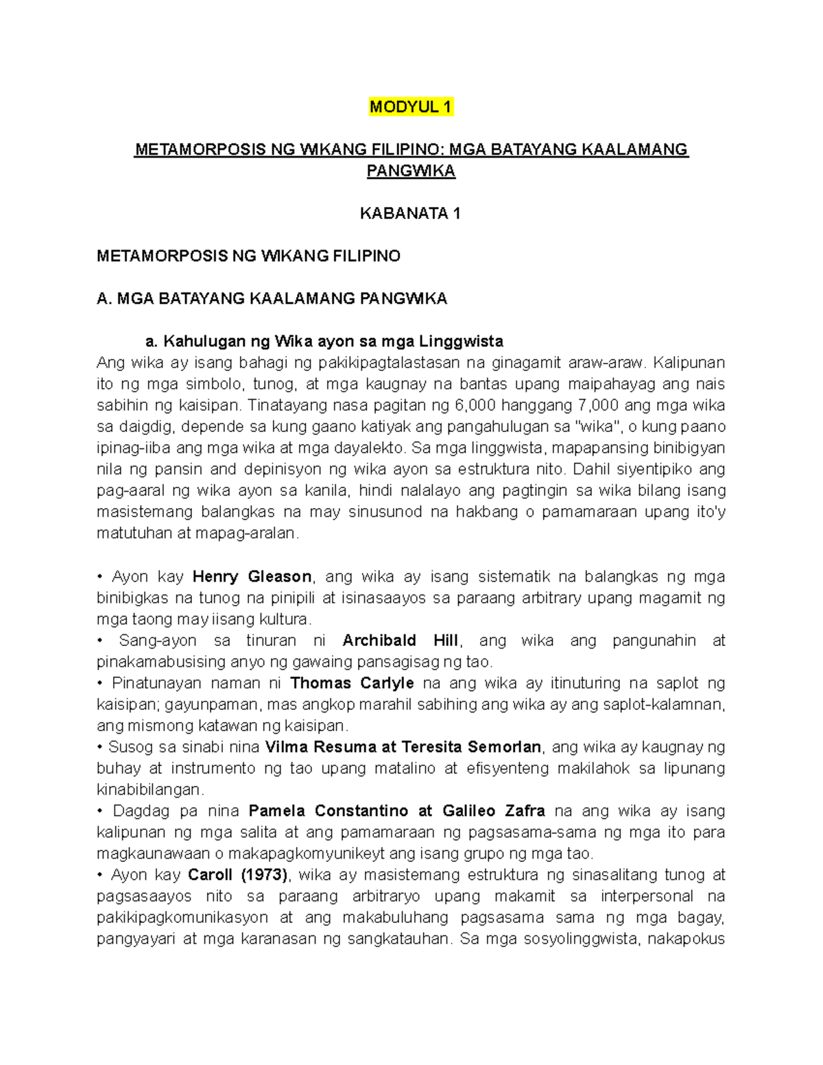 Fildis- Overall- Reviewer - MODYUL 1 METAMORPOSIS NG WIKANG FILIPINO ...