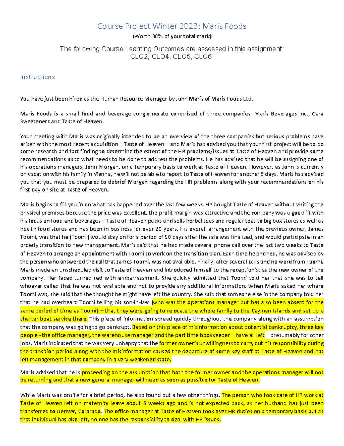 Course Project - Maris Foods 2023 - Worth 30 percentage - Course Project Winter 2023: Maris ...