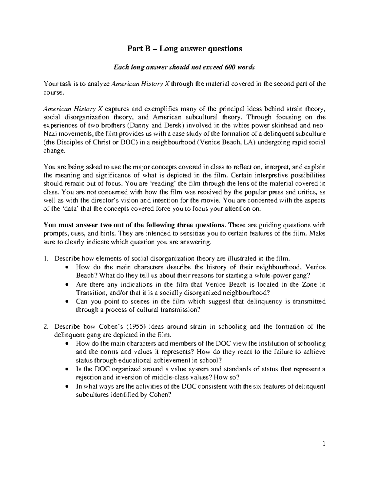 Midterm II Handout (Part B) - 1 Part B – Long answer questions Each ...