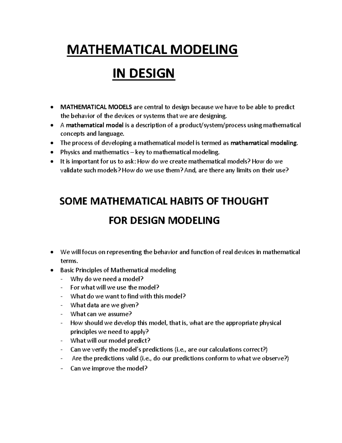 Mathematical Modeling - MATHEMATICAL MODELING IN DESIGN MATHEMATICAL ...
