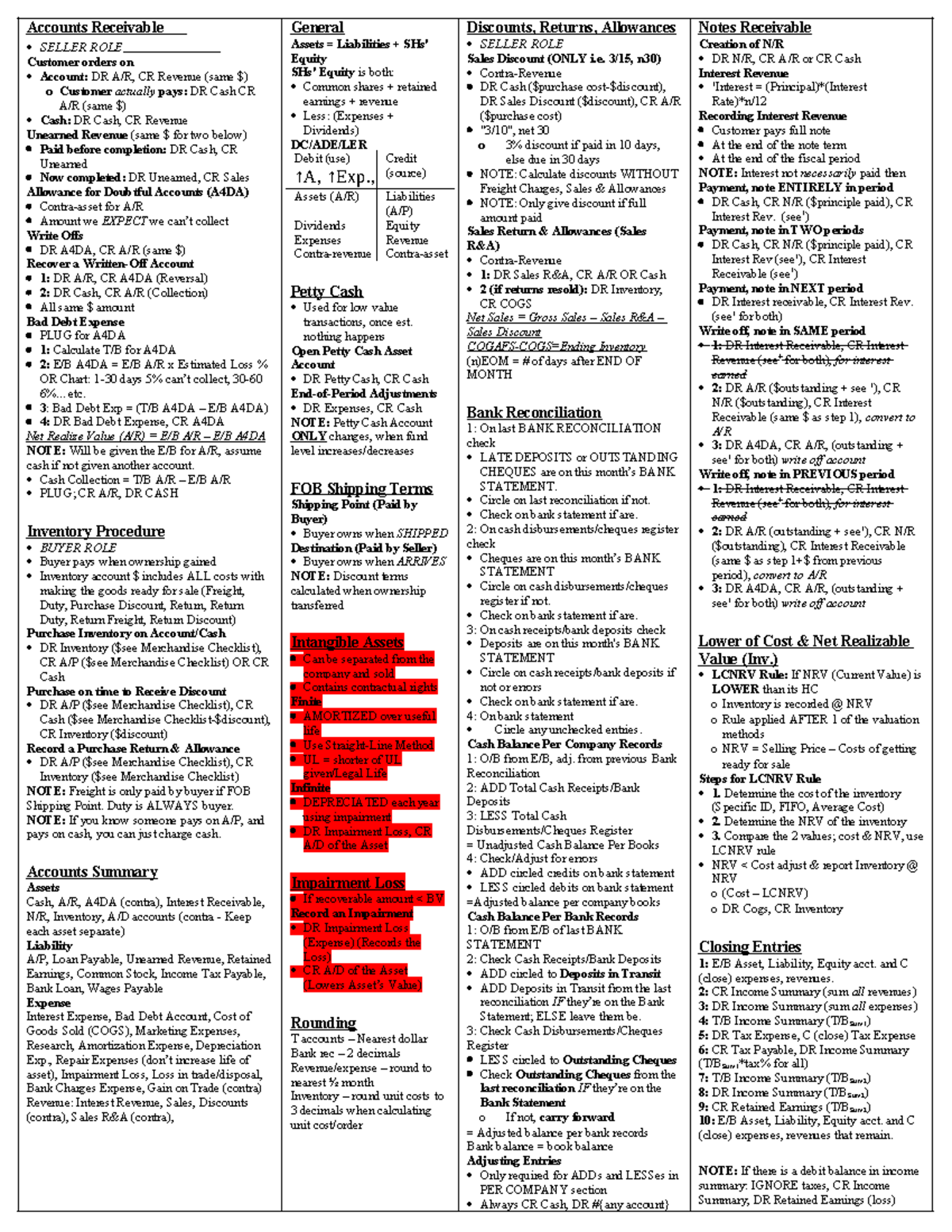 Midterm cheat sheet. - Accounts Receivable SELLER ROLE Customer orders ...