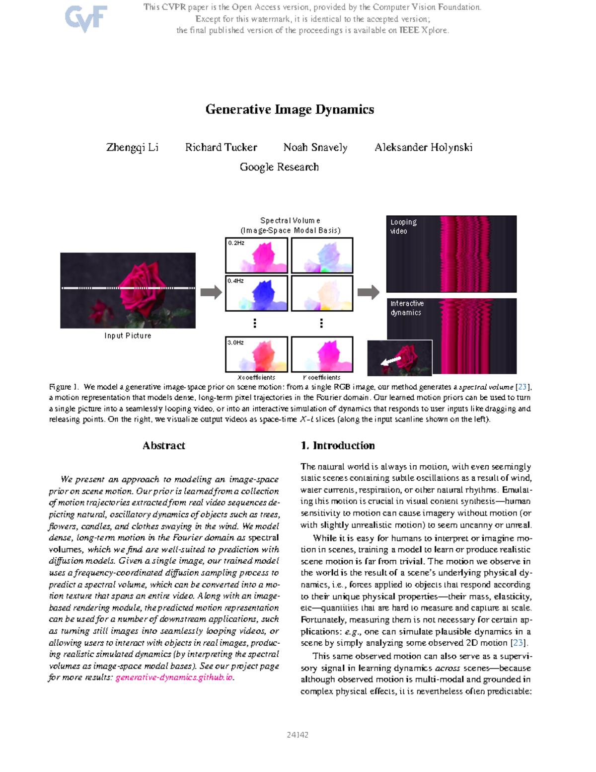 Li Generative Image Dynamics CVPR 2024 paper - Generative Image Dynamics Zhengqi Li Richard ...