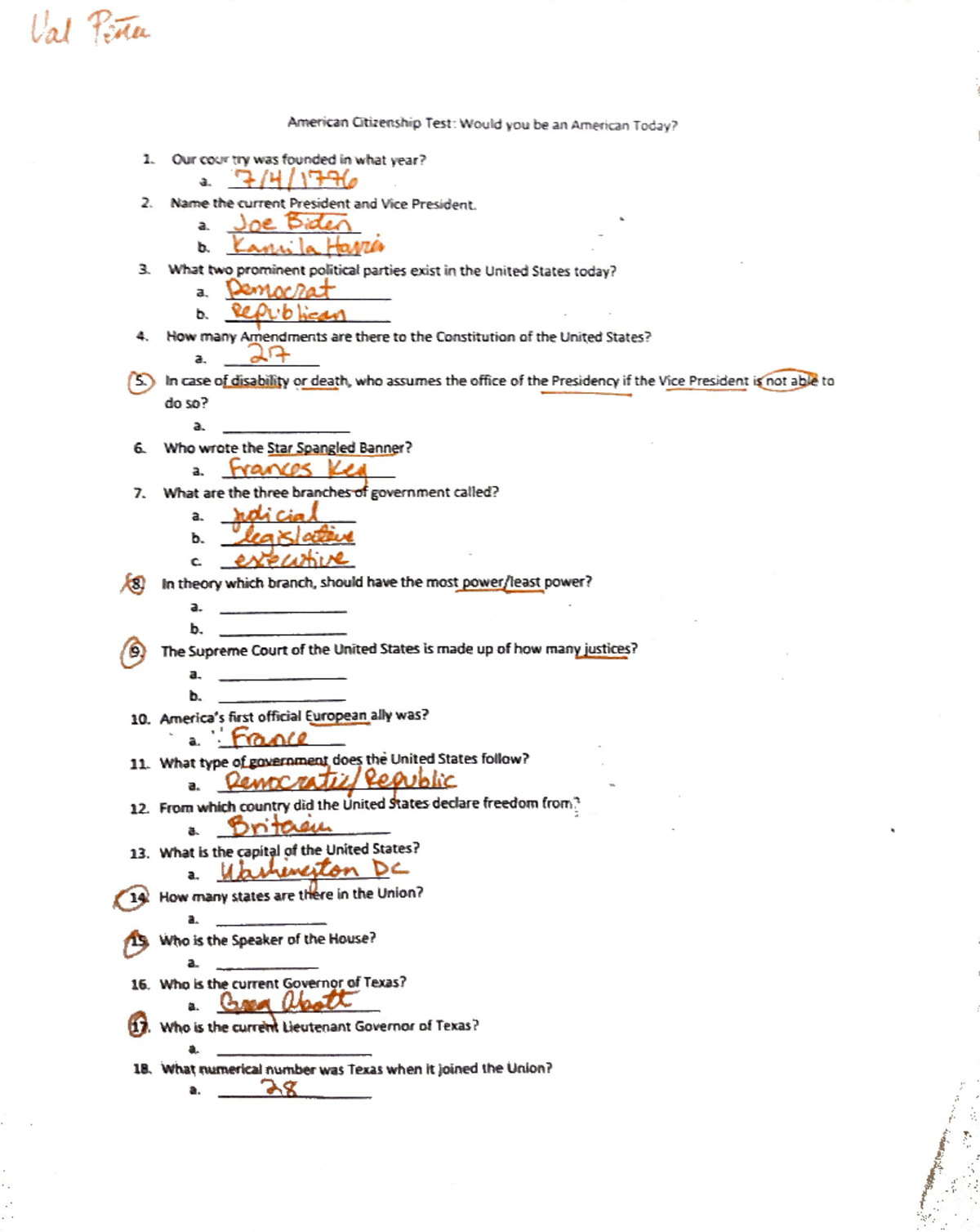 American citizenship test - POLS 1337 - Studocu