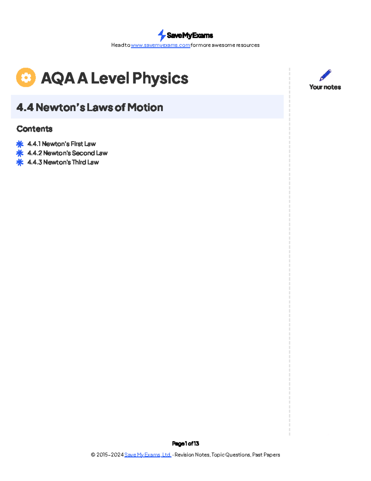 V Zt LLWUxf 87Tml YQ - qustions - AQA A Level Physics 4 Newton’s Laws of Motion Contents 4.4 ...