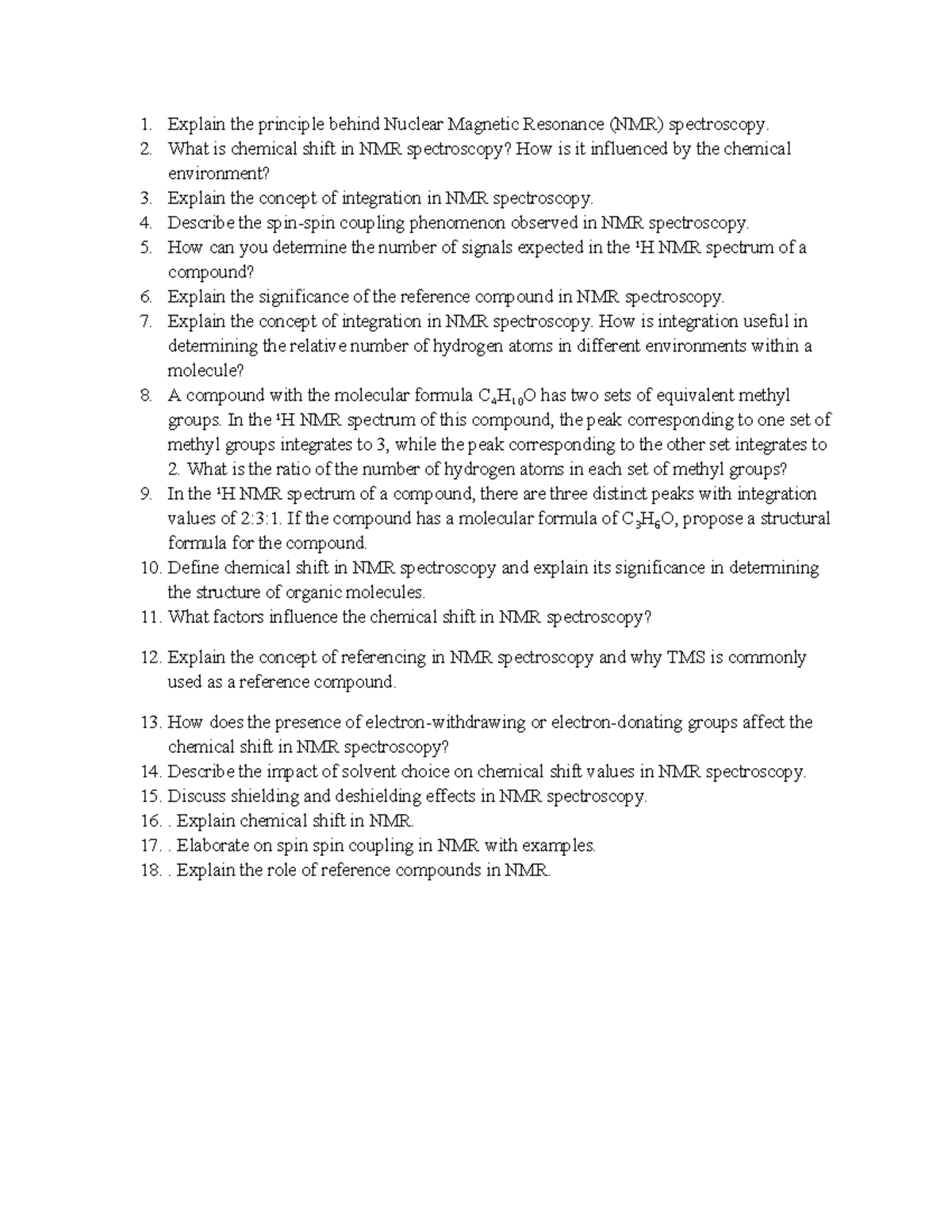 Revision Questions NMR - Explain the principle behind Nuclear Magnetic ...
