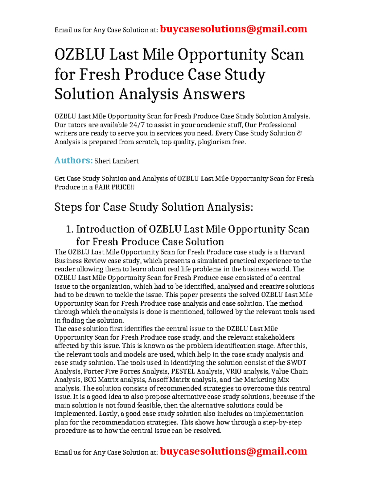 Case Solution OZBLU Last Mile Opportunity Scan for Fresh Produce ...