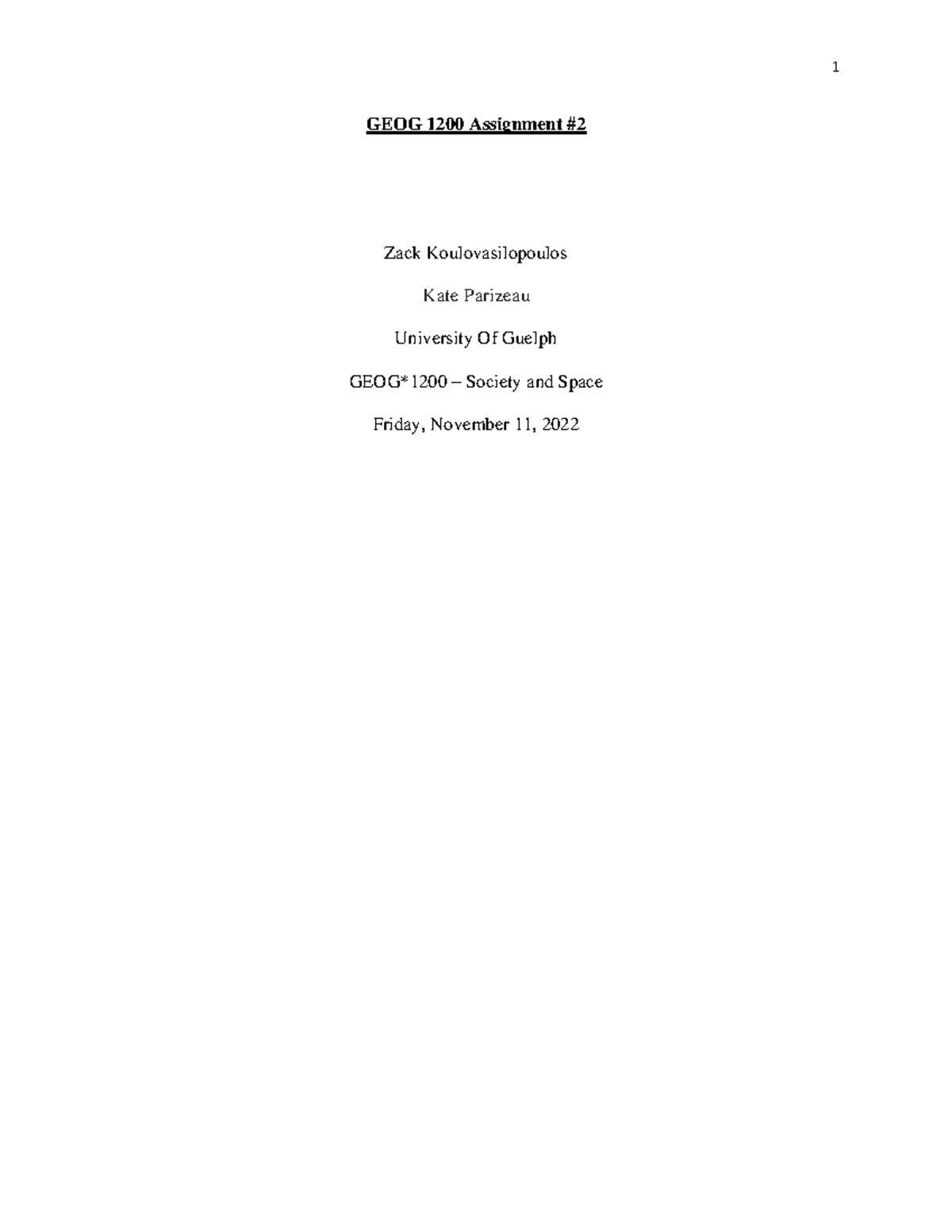 GEOG 1200 Assignment 2 - GEOG 1200 Assignment # Zack Koulovasilopoulos ...