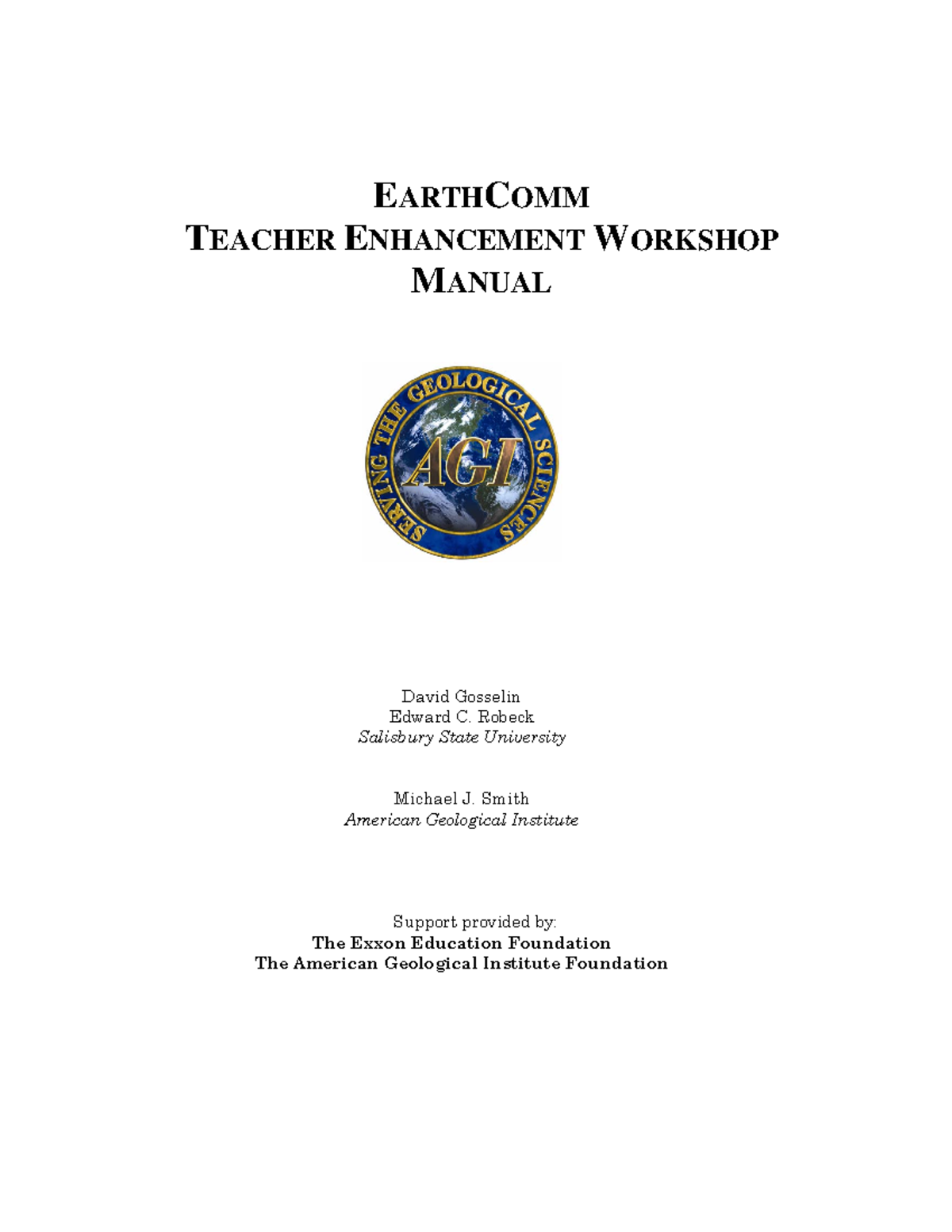Ecmanual - asdasd - EARTHCOMM TEACHER ENHANCEMENT WORKSHOP MANUAL David ...