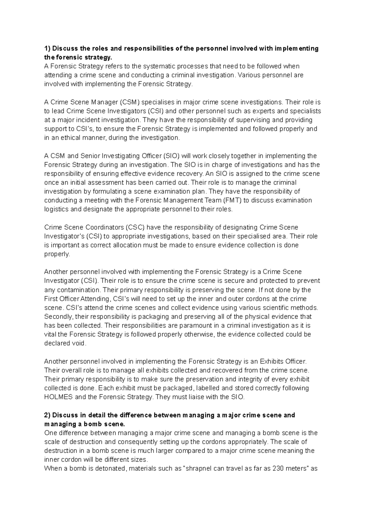 Advanced Crime Scene Essay. Forensic Strategy, Crime Scene Management ...