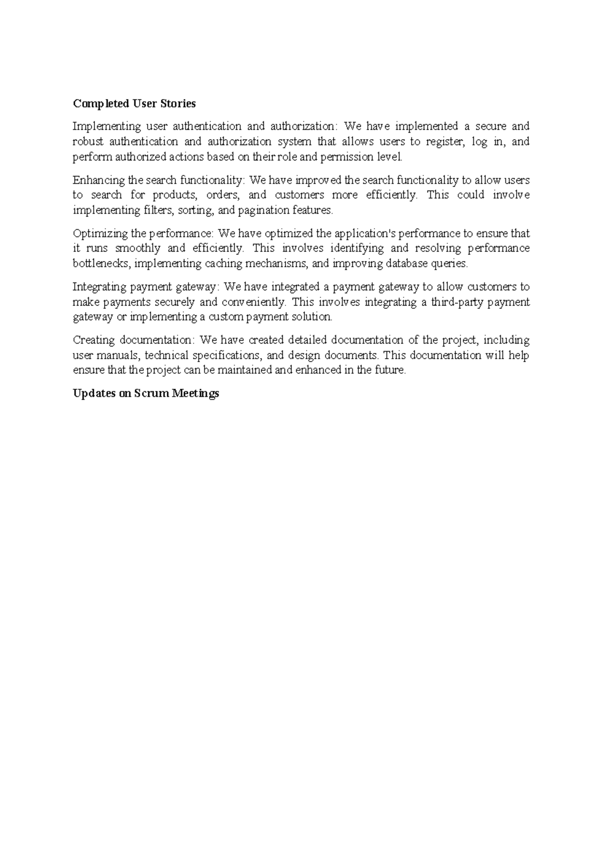 Completed User Stories - Completed User Stories Implementing user ...