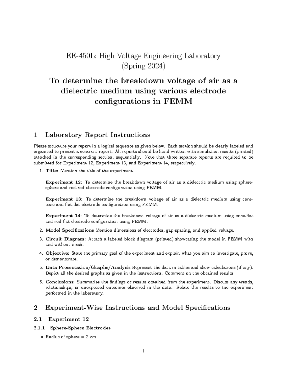 HV Lab Report 12 to 14 - EE-450L: High Voltage Engineering Laboratory ...