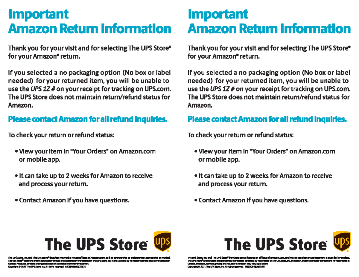 Amazon Return Information Handout 2-up - BIOL 370 - Studocu