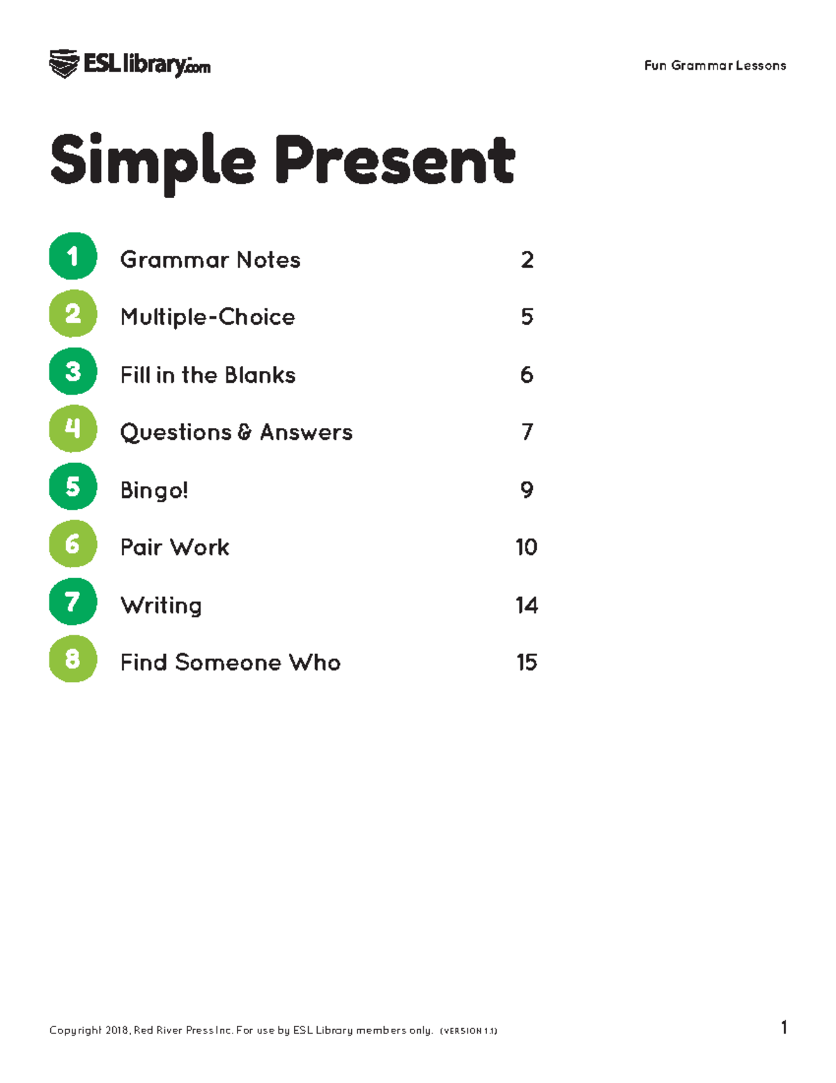 02 - ESL Simple Present Worksheets - Fun Grammar Lessons - 1 Grammar ...