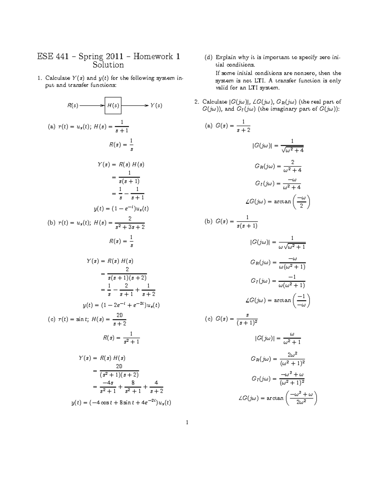 ESE441 2010-2011 Homework 1 - Solutions - ESE 441 – Spring 2011 ...