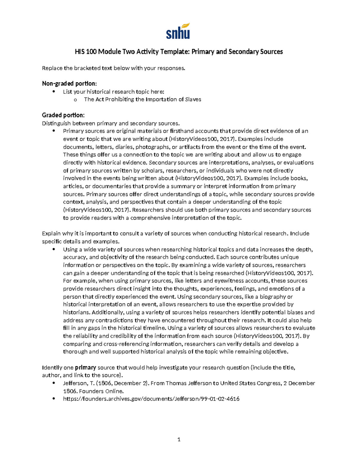 HIS 100 Module 2 Activity - Sources - 012124 - A 100% - HIS 100 Module ...
