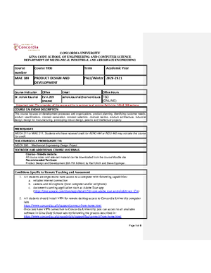 MIAE 380 Course outline - Fall 2021 - CONCORDIA UNIVERSITY GINA CODY ...