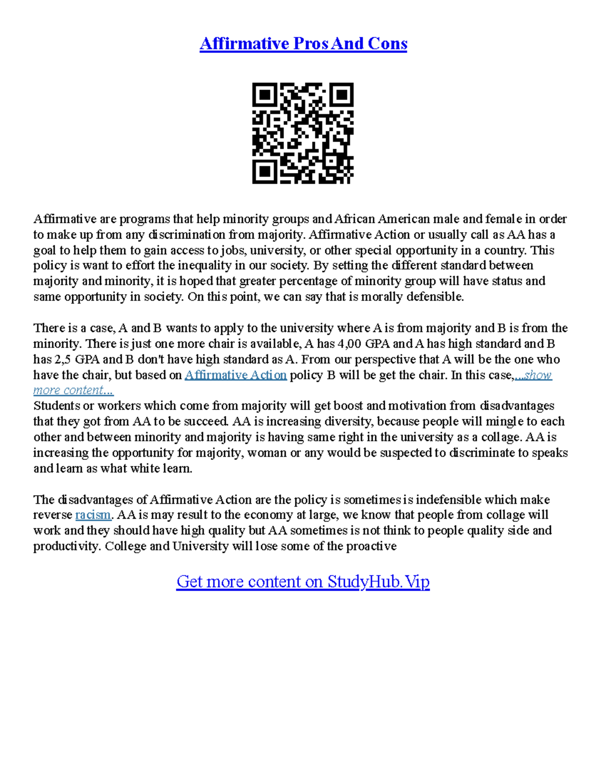 Affirmative Action Pros And Cons Essay - Affirmative Pros And Cons Affirmative are programs that ...