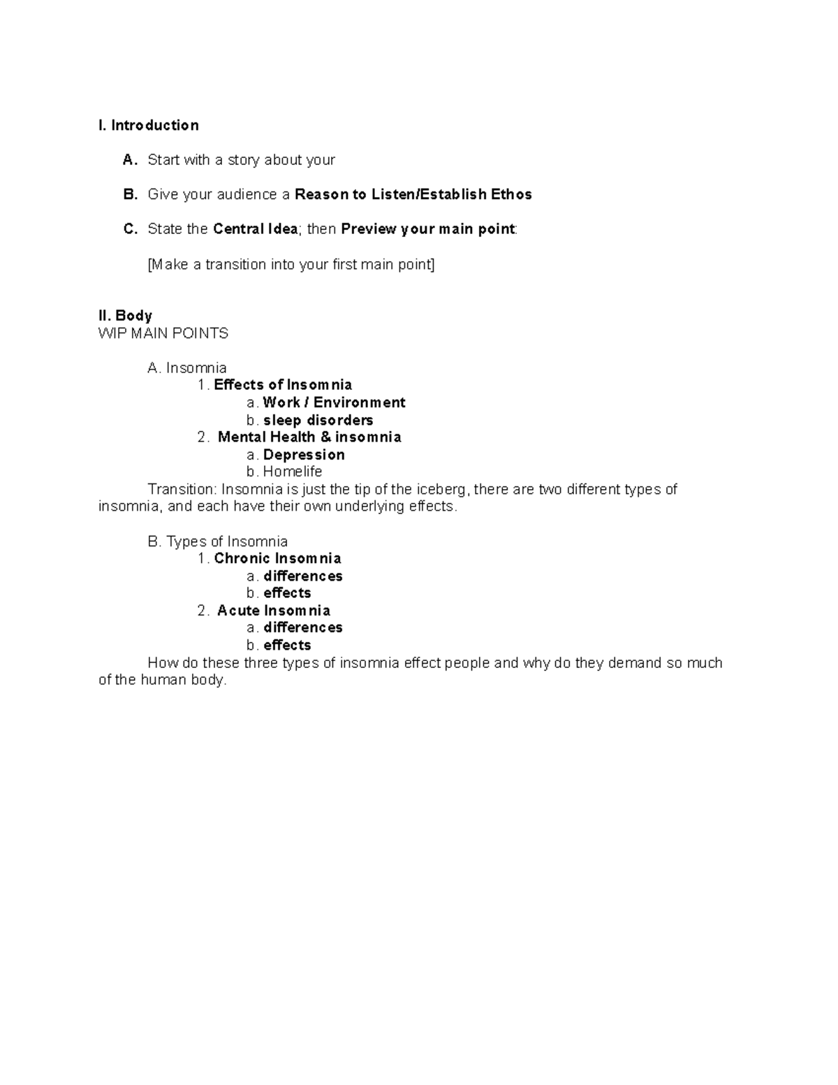 1311 Preparation Outline Draft - I. Introduction A. Start with a story ...