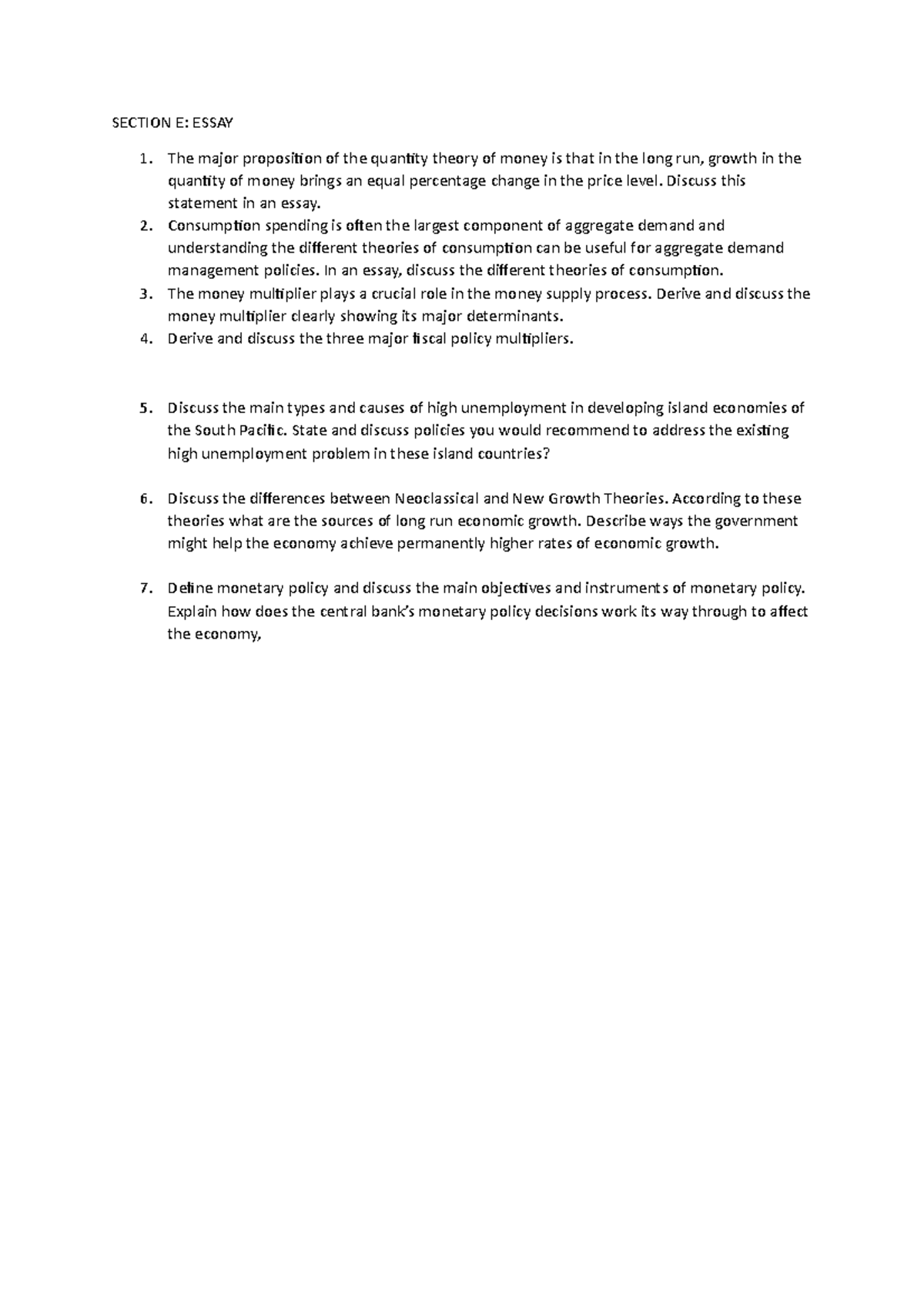 Section E - ESSAYS - SECTION E: ESSAY The major proposition of the ...