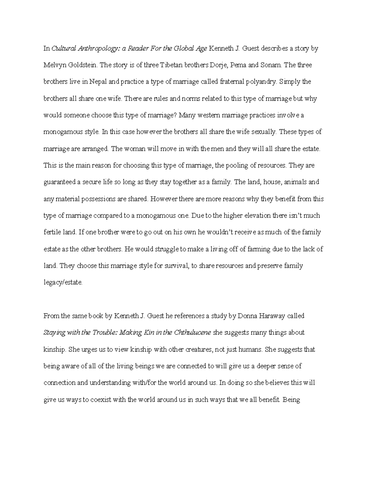 RR 12 - GOod NOTes - In Cultural Anthropology: a Reader For the Global ...