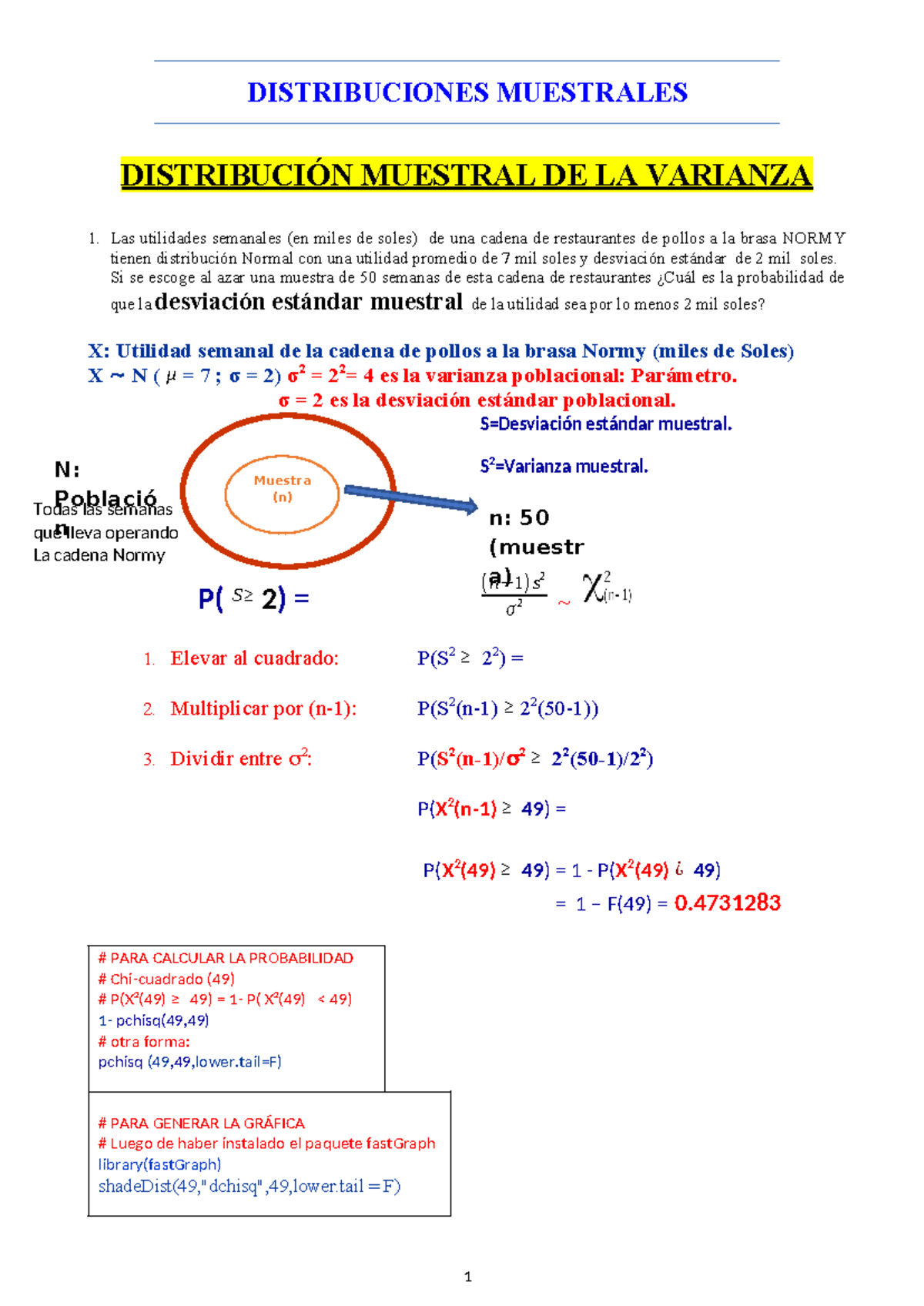Distribución varianza muestral para guia 4 - DISTRIBUCIONES MUESTRALES DISTRIBUCIÓN MUESTRAL DE ...