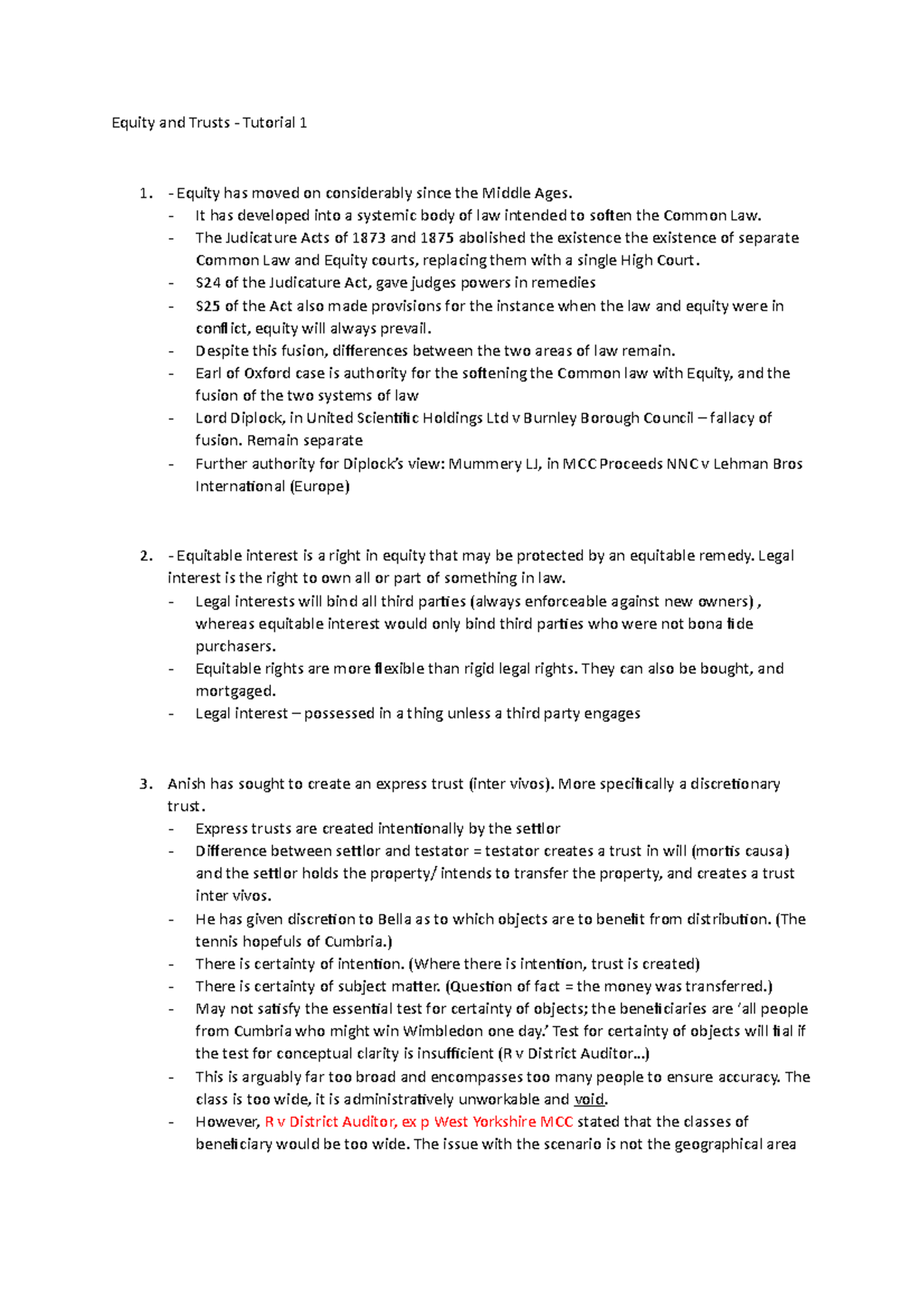 Tutorial 1 - Equity and Trusts - Tutorial 1 Equity has moved on considerably since the Middle ...