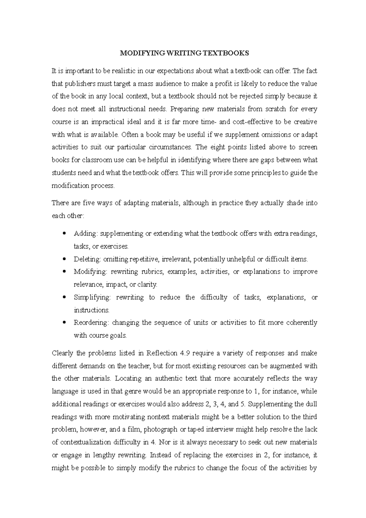 Modifying Writing Textbooks Modifying Writing Textbooks It Is Important To Be Realistic In Our