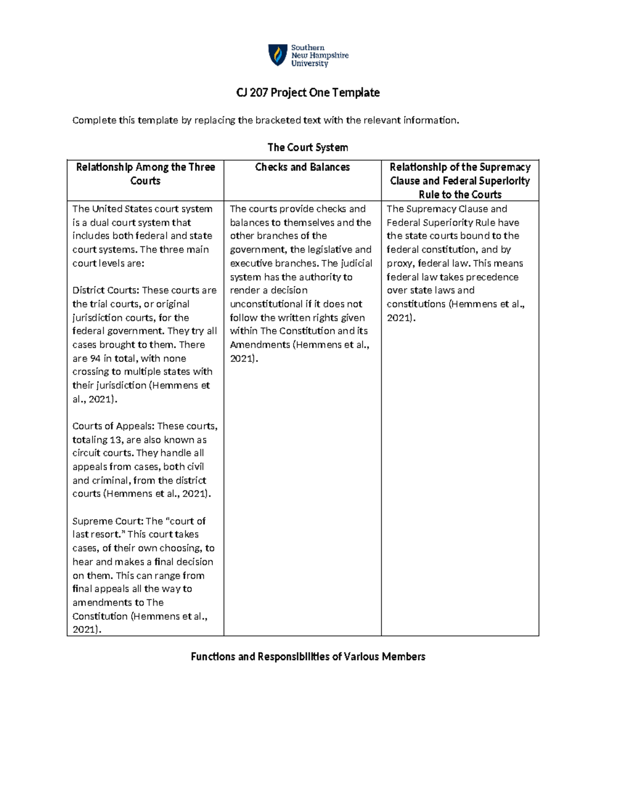CJ 207 Project One - The Court System Relationship Among the Three ...