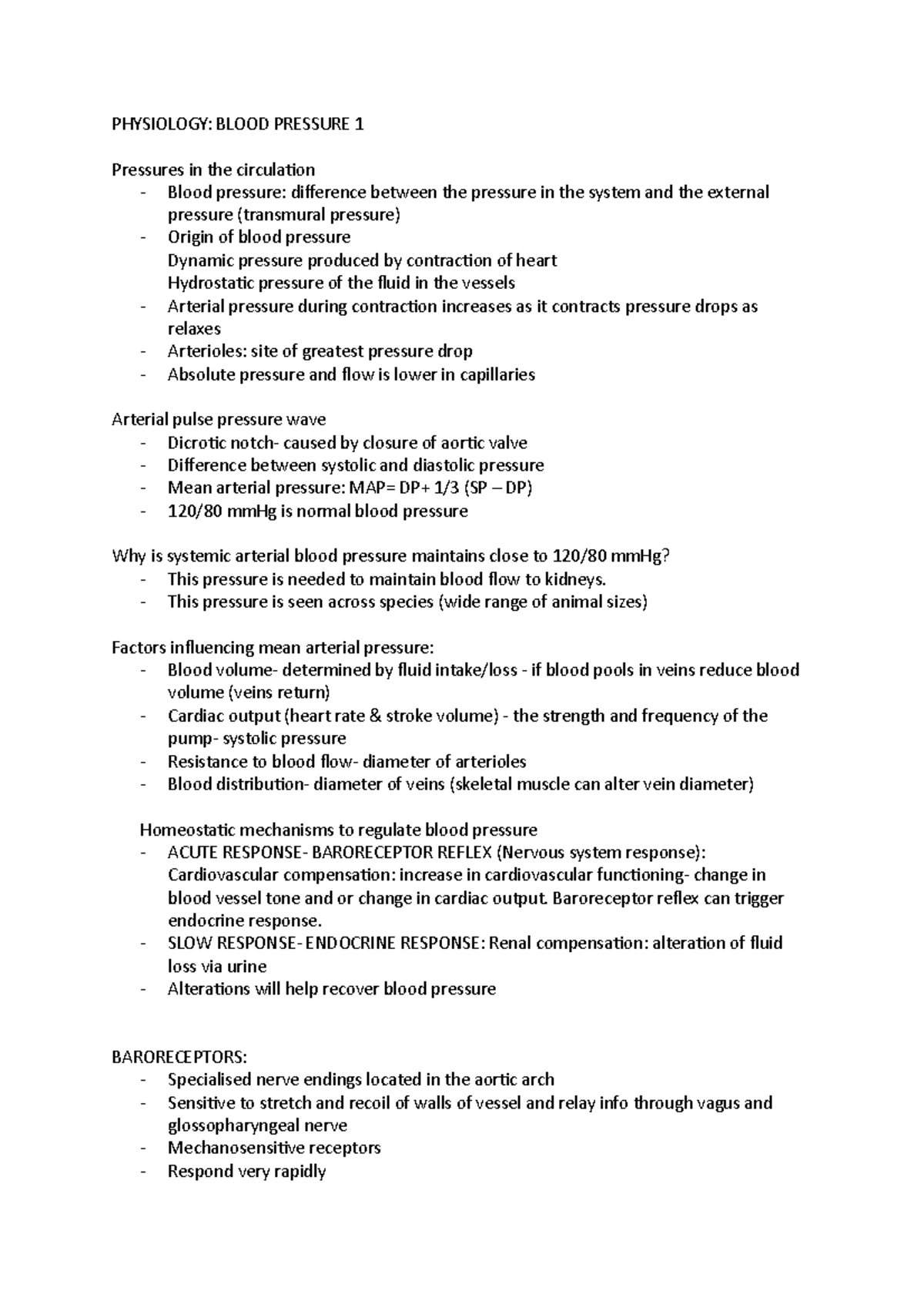 Blood Pressure 1 - PHYSIOLOGY: BLOOD PRESSURE 1 Pressures in the ...