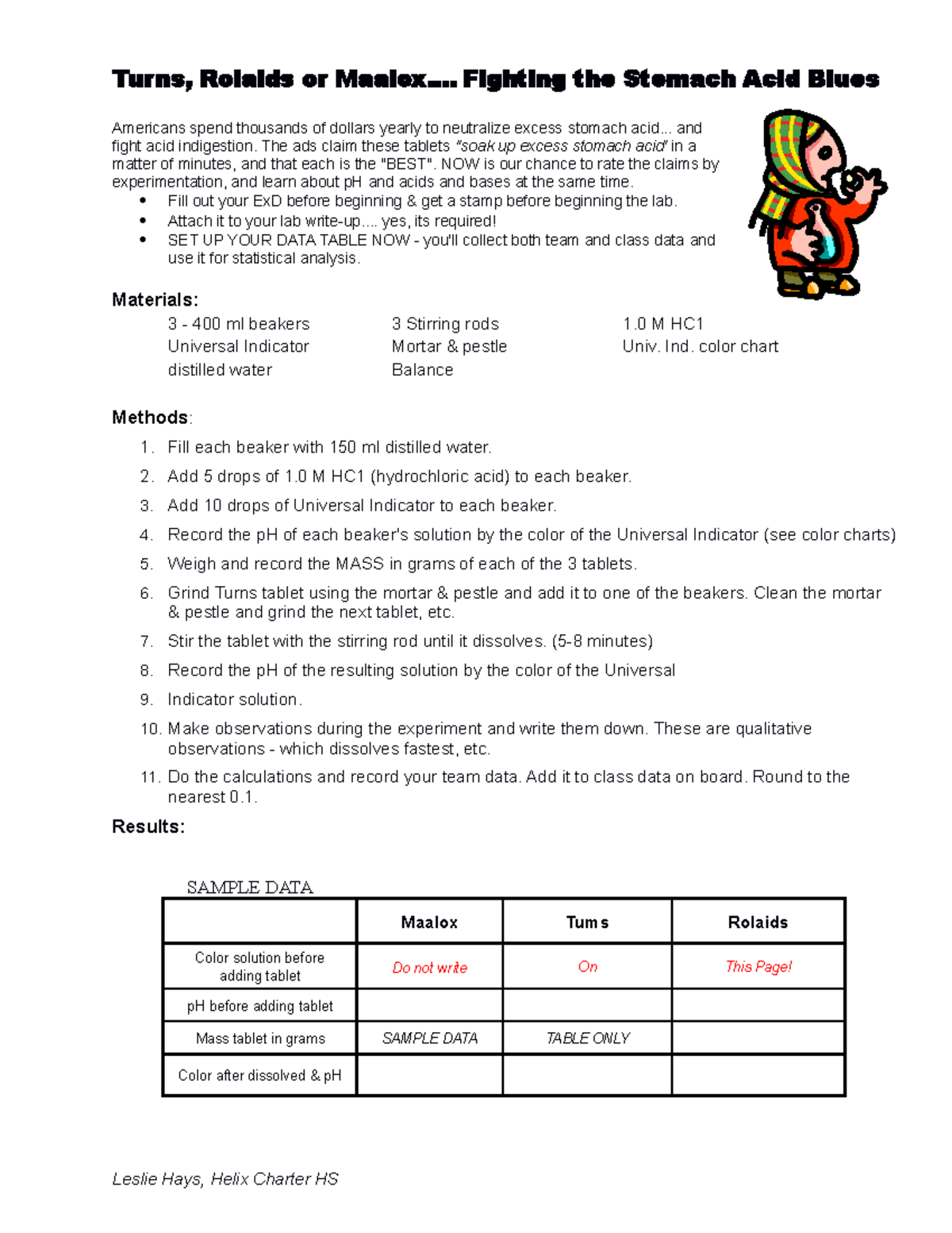 Antacid Inquiry Lab - Very important sheet - Turns, Rolaids or Maalox ...