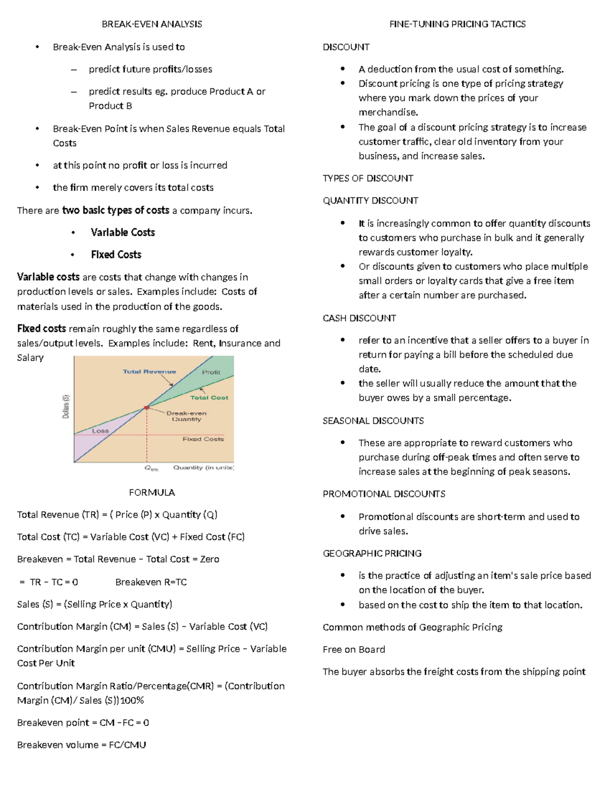 PROD Management Reviewer Midterm - BREAK-EVEN ANALYSIS Break-Even ...