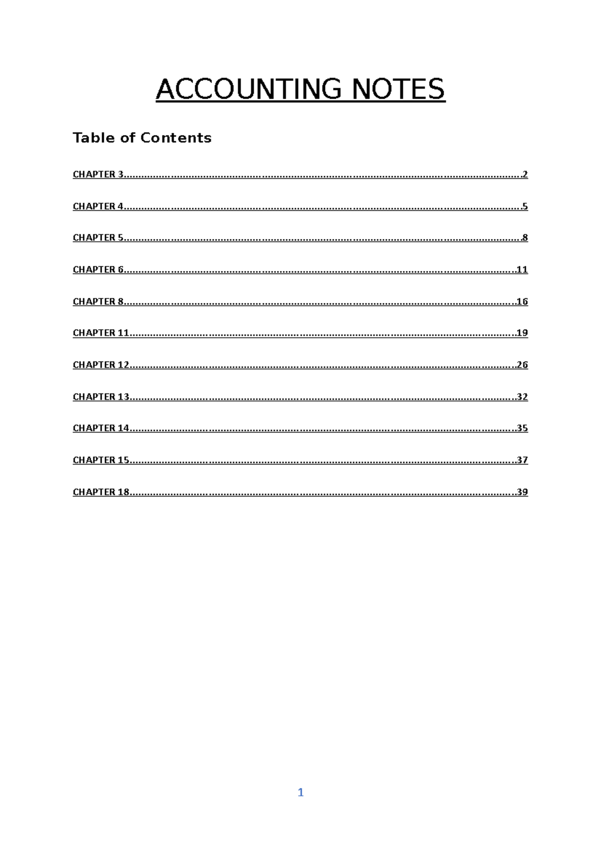 Accounting Study Notes - ACCOUNTING NOTES CHAPTER Table of Contents ...