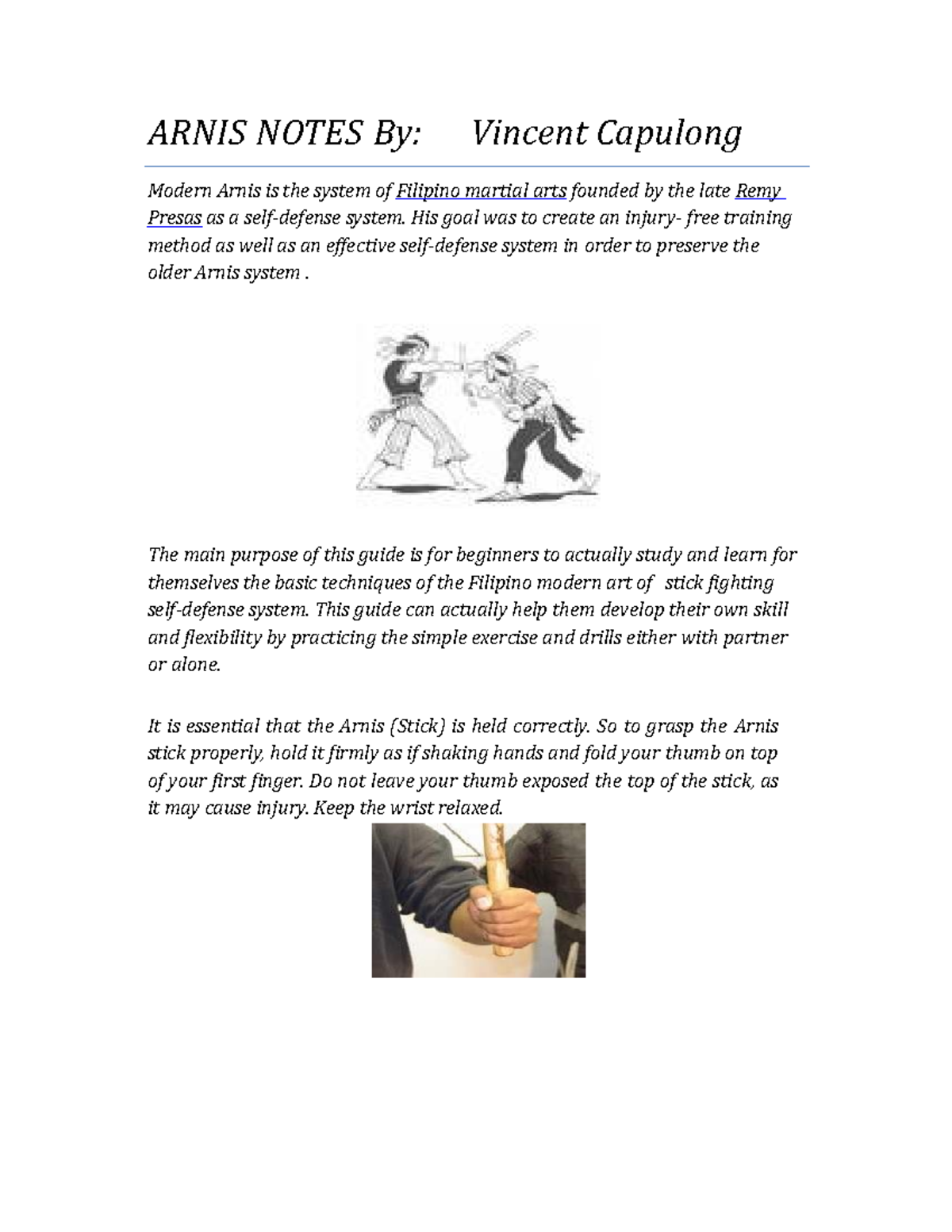 arnis reviewer for ewan - ARNIS NOTES By: Vincent Capulong Modern Arnis ...