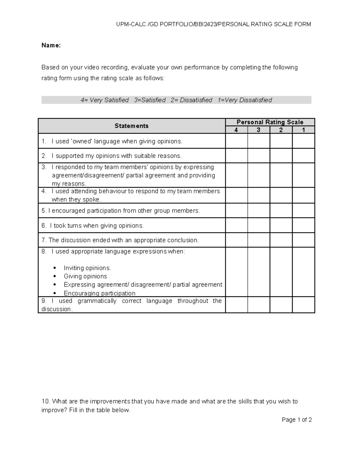 BBI2423 GD Personal Rating Scale - UPM-CALC /GD PORTFOLIO/BBI2423 ...