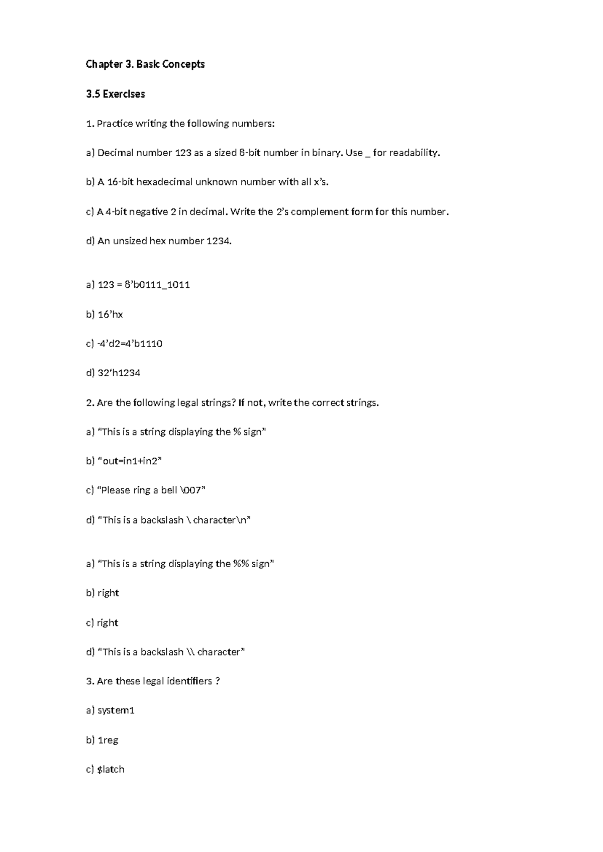 Chapter 3. Basic Concepts - Chapter 3. Basic Concepts 3 Exercises ...