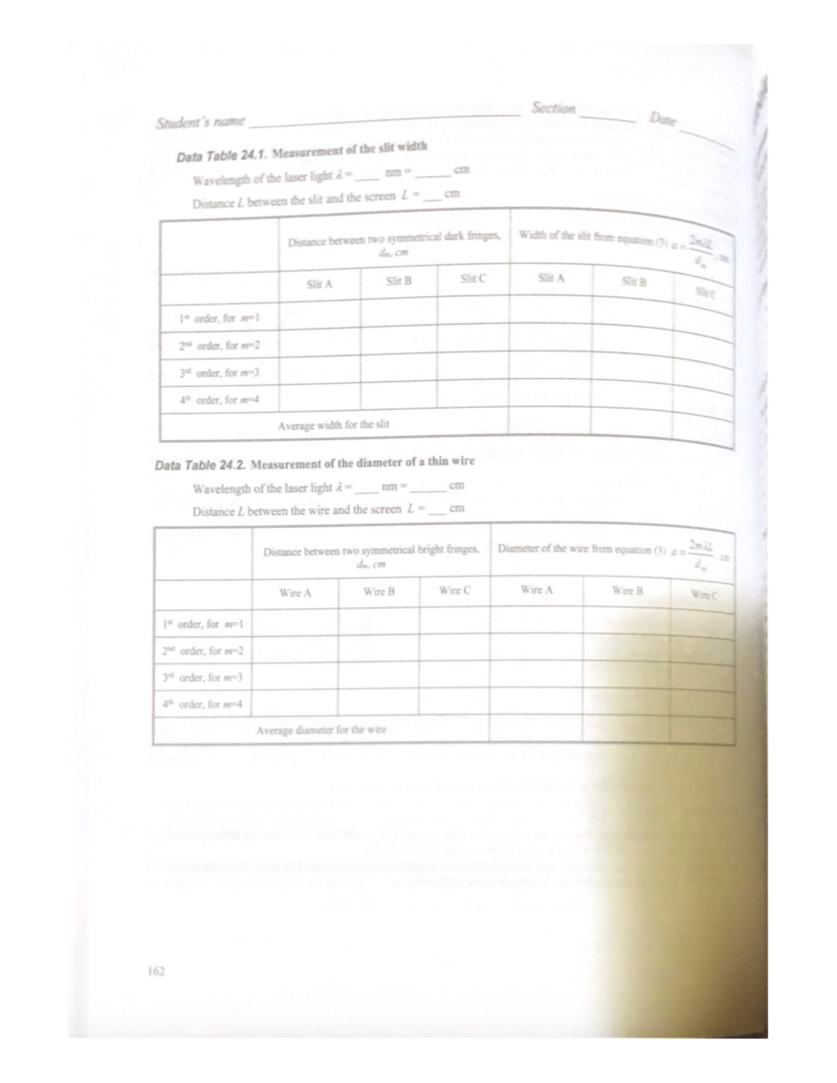 Data Table 24.1. Measurement of the - PHYS 1434 - Studocu