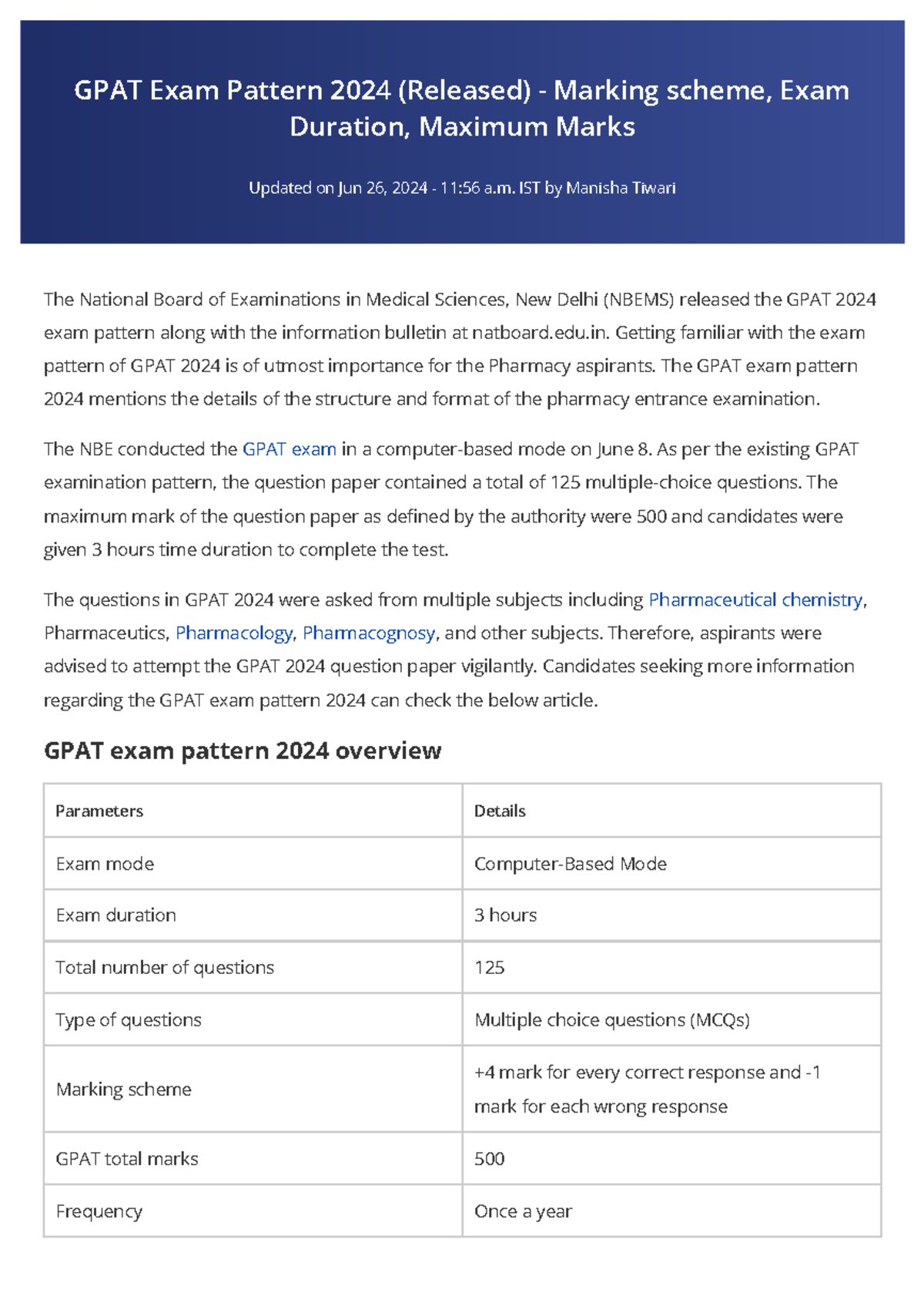 Article 24464 - Hwbwv - GPAT Exam Pattern 2024 (Released) - Marking ...