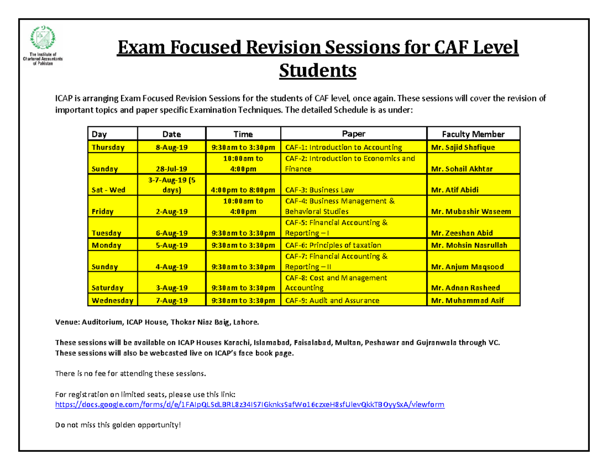 Notice - Review - Exam Focused Revision Sessions for CAF Level Students ...